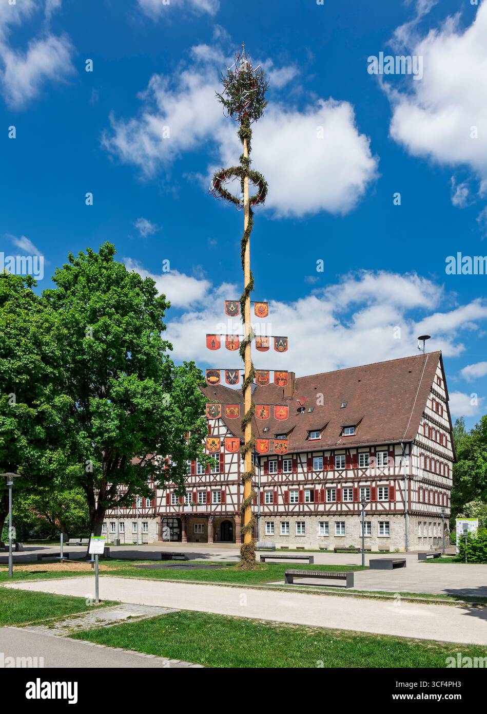 Maypole in front of the town hall on Matthias-Erzberger-Platz Stock ...