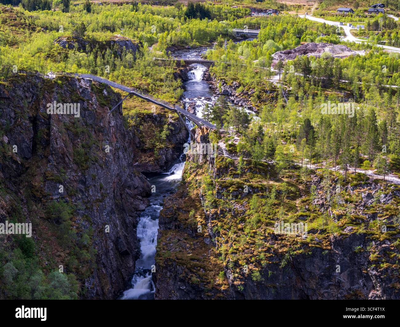 The Bjoreio River, Voringsfossen and the newly built pedestrian bridge ...