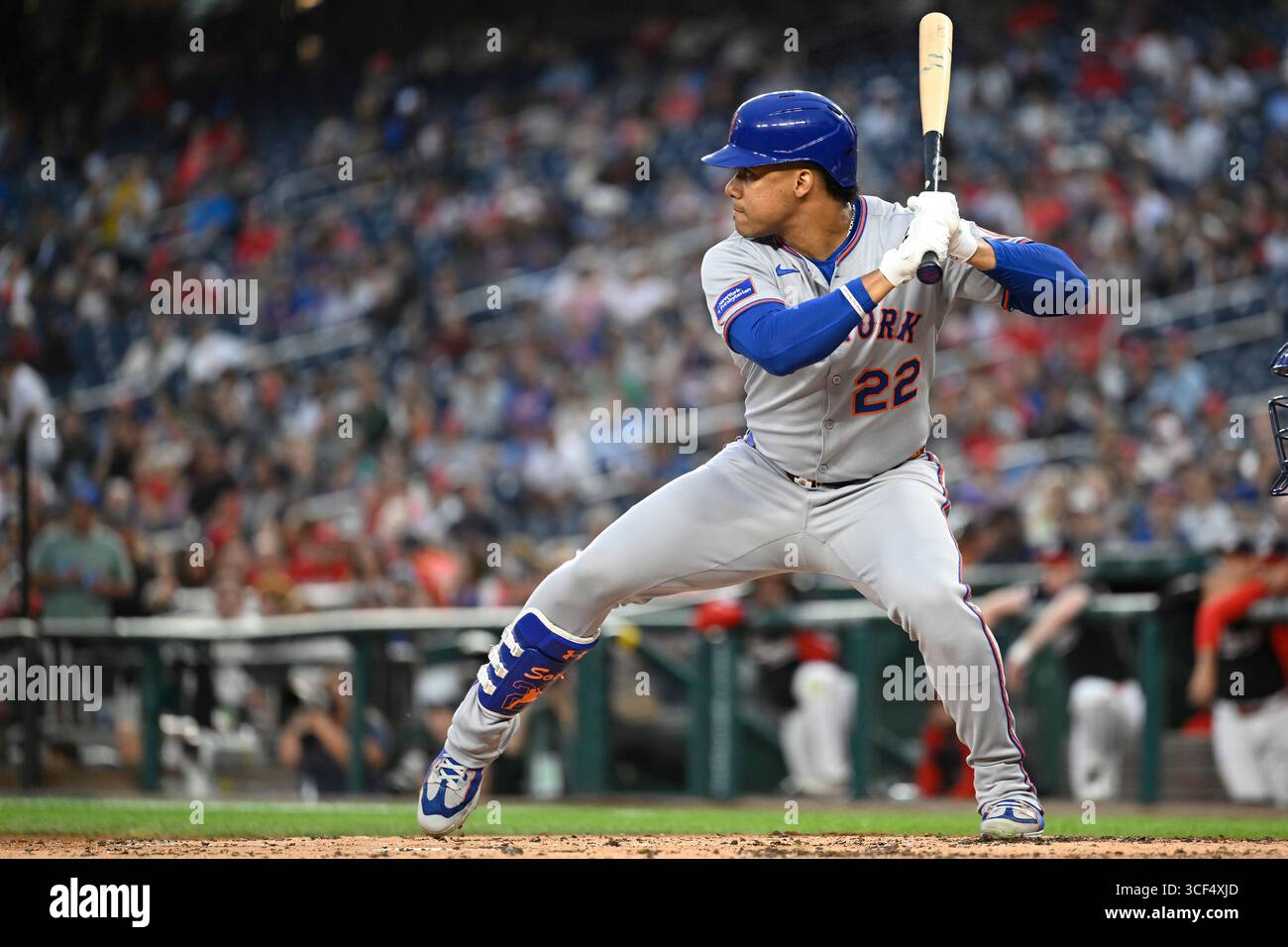 New York Mets' Juan Soto at bat during a baseball game against the ...