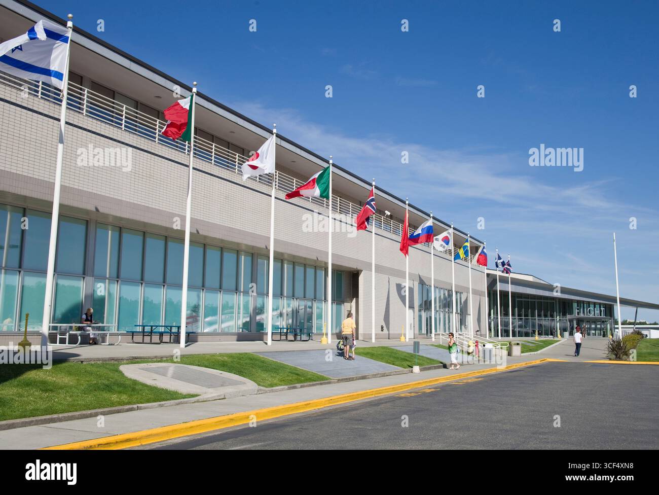 Flags from many countries in front of the Museum of Flight, Seattle ...