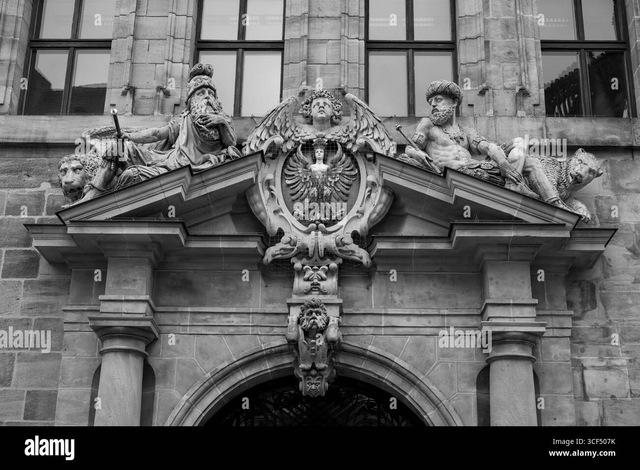 Great nuremberg coat of arms allegorical figures on the gable hi-res ...