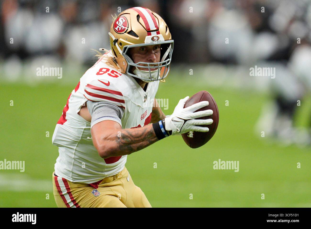 San Francisco 49ers tight end George Kittle (85) warms up before a ...