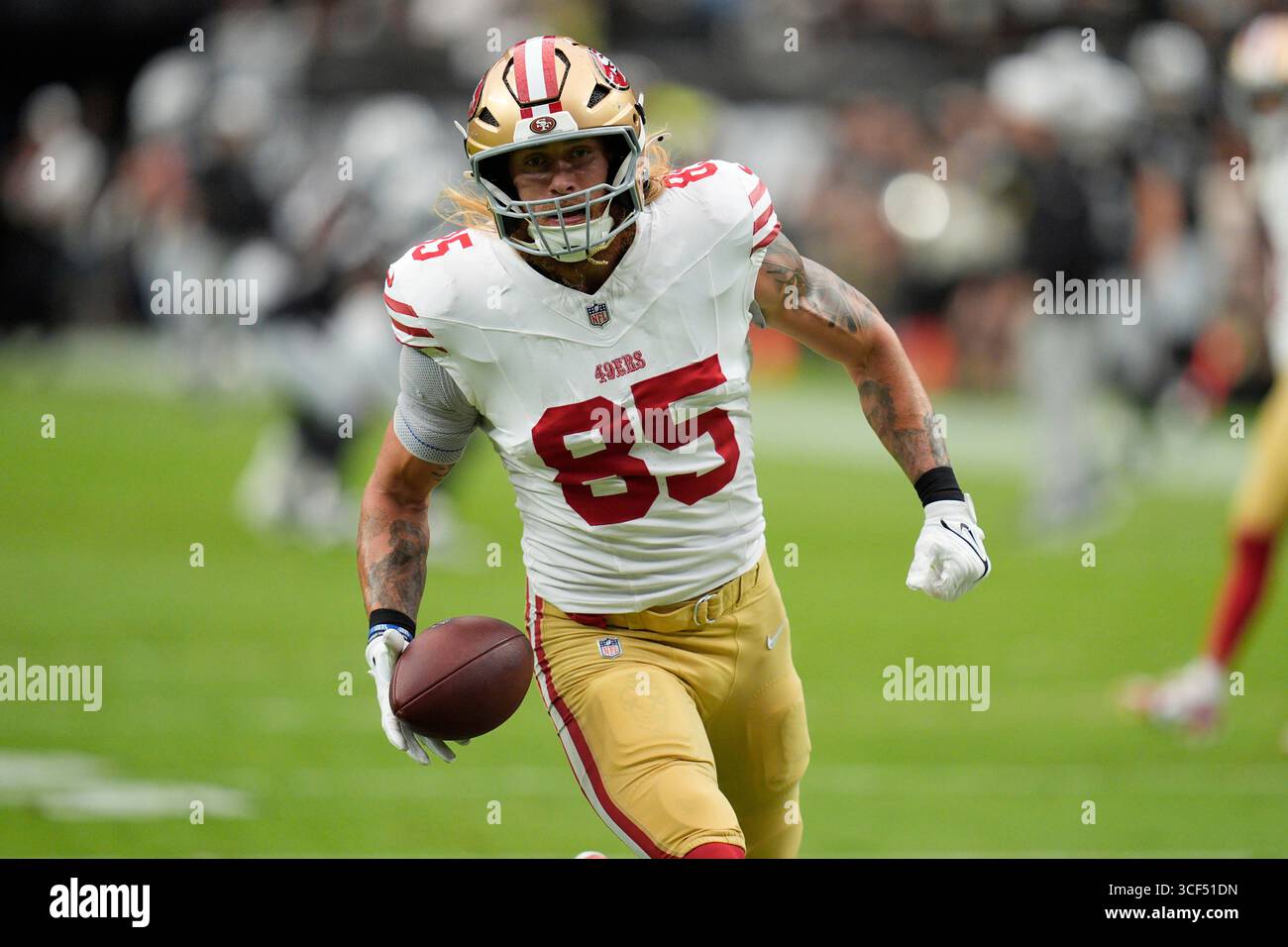 San Francisco 49ers tight end George Kittle (85) warms up before a ...