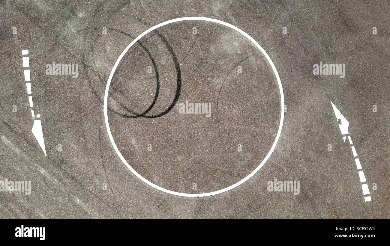 Aerial view of a traffic circle with markings on asphalt hi-res stock photography and images - Alamy