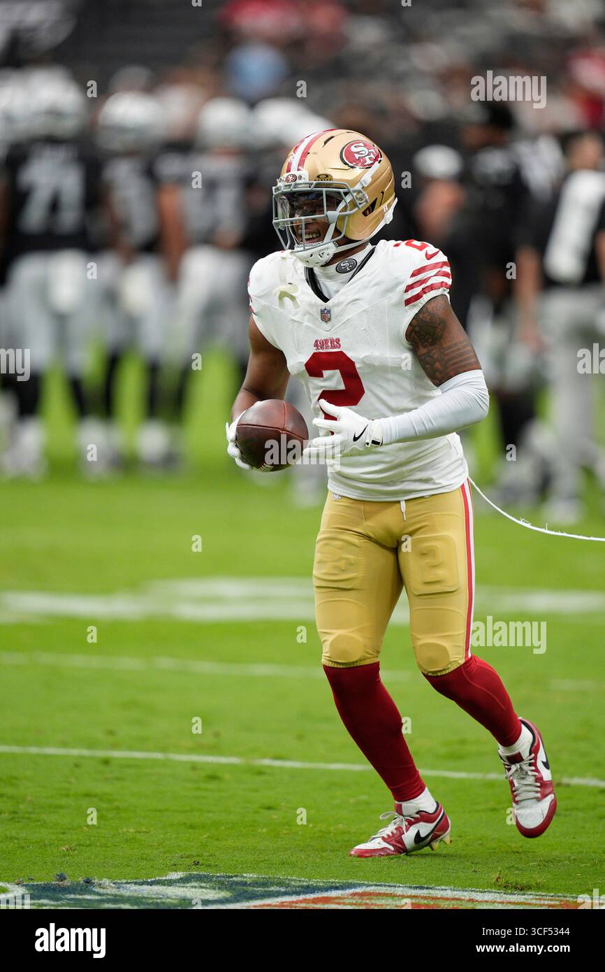 San Francisco 49ers cornerback Deommodore Lenoir (2) warms up before a ...