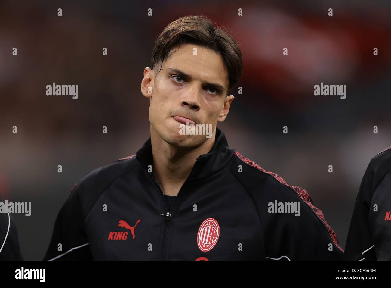 Milan, Italy, 17th August 2025. Samuele Ricci of AC Milan reacts as he ...