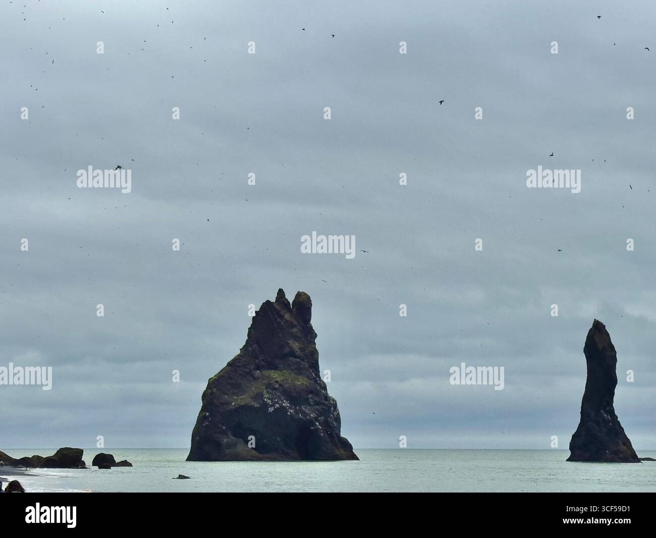 Basalt sea cliffs seen from Reynisjfara black sand beach in VIk Stock ...