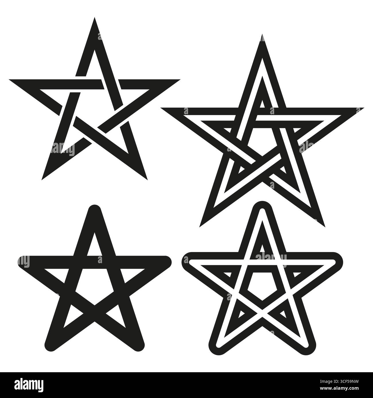 Pentagram stars symbols. Magic esoteric shapes. Vector black outlines ...