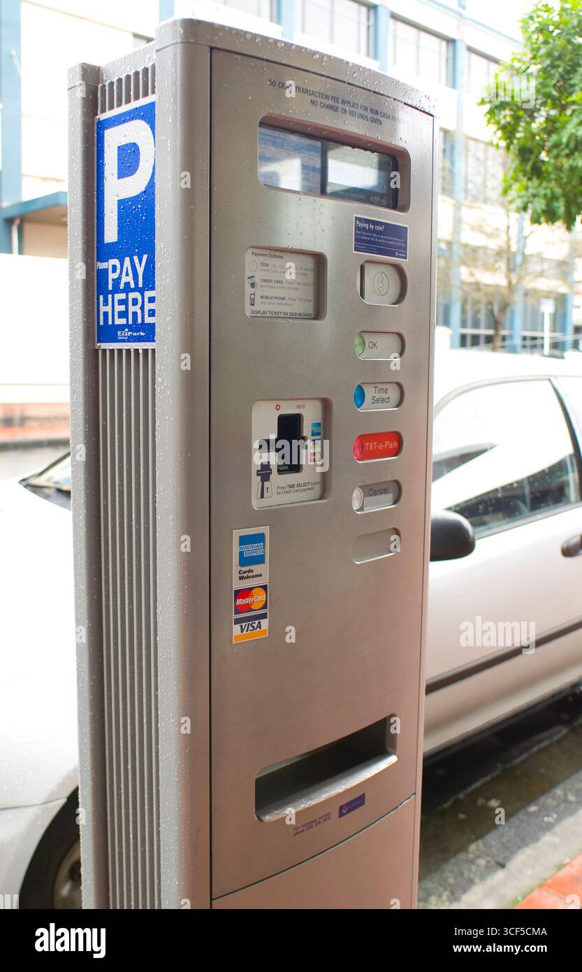 High tech parking meter that accepts credit cards for payment. Auckland ...
