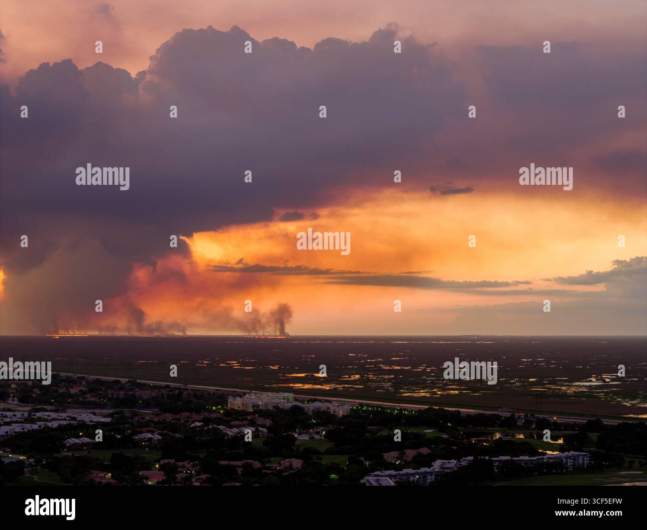 Florida everglades wildfires 2025. Aerial view of flames and smoke seen ...