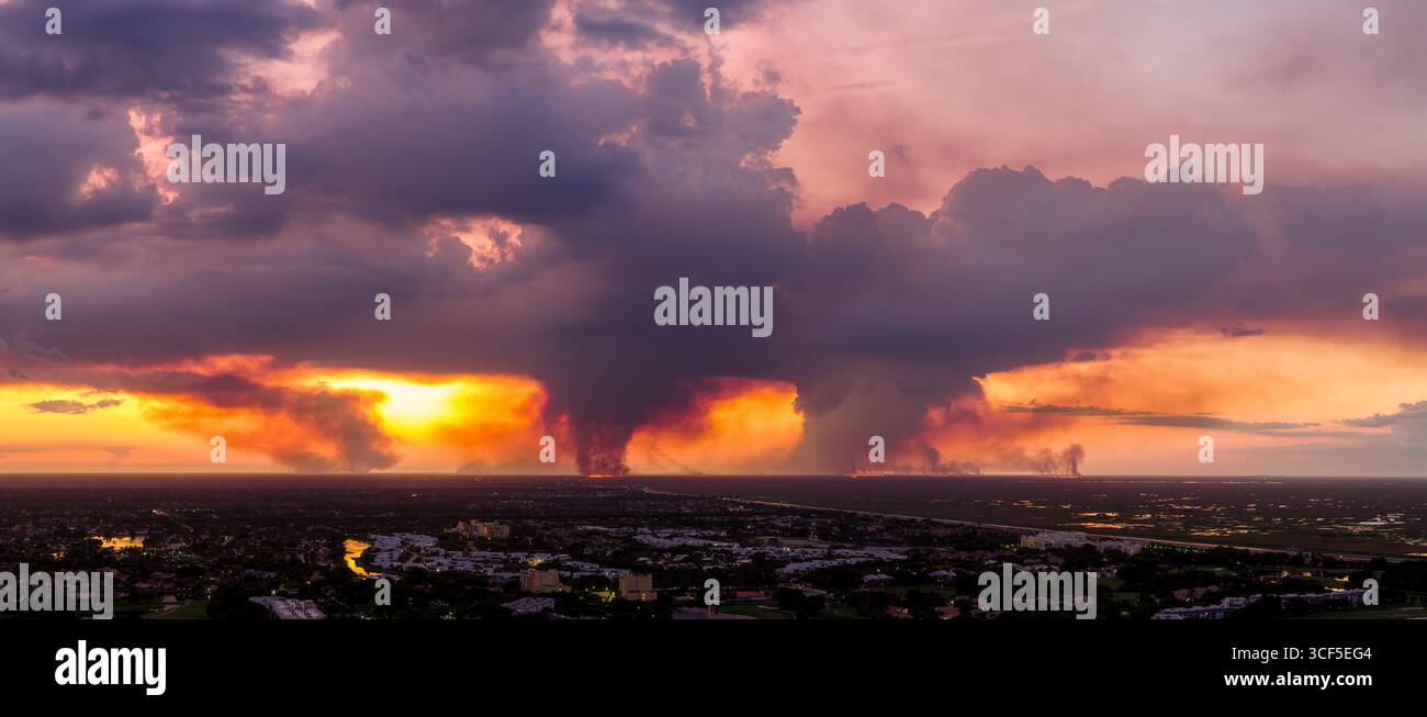 Florida everglades wildfires 2025. Aerial view of flames and smoke seen ...