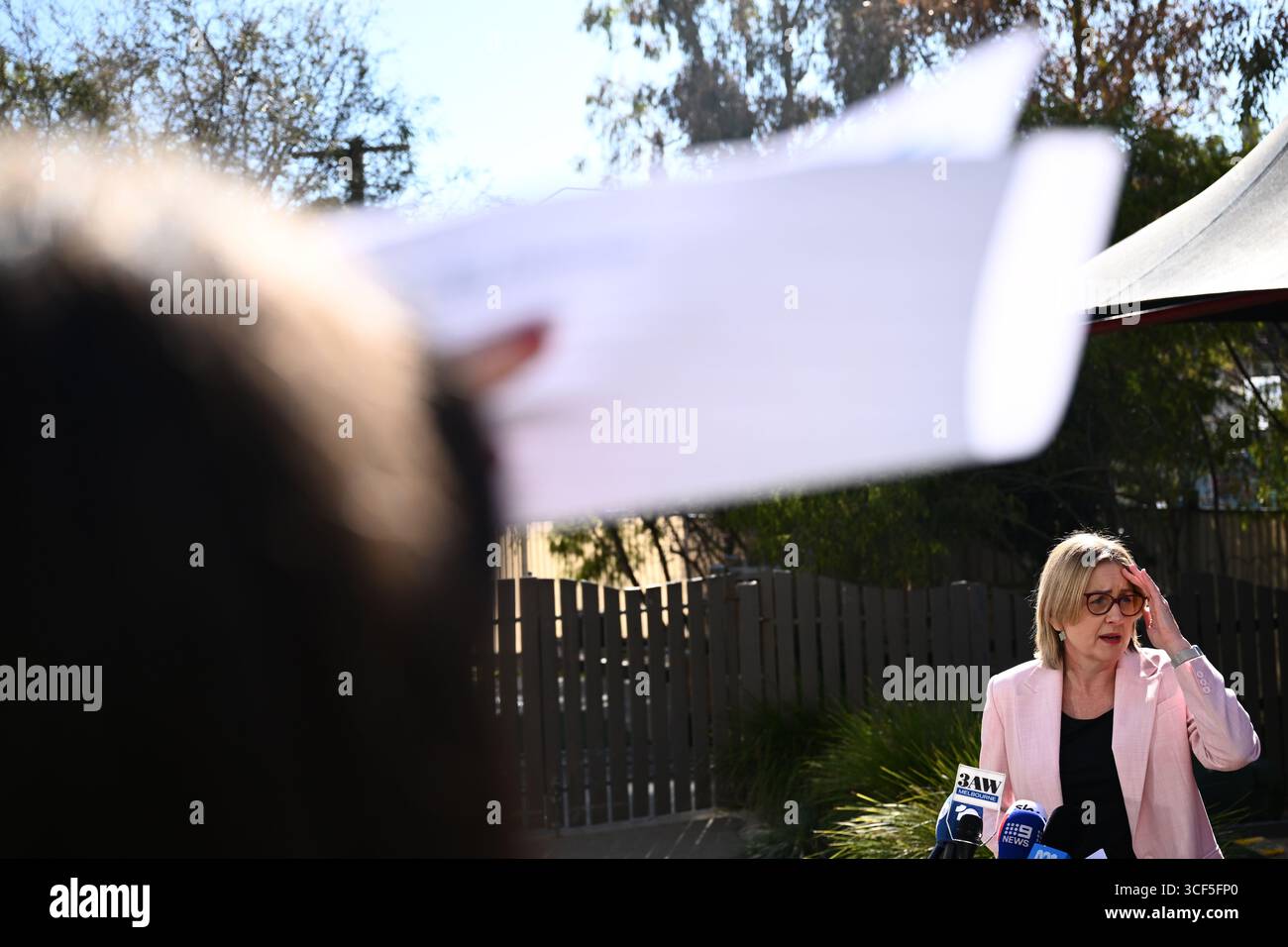 Victorian Premier Jacinta Allan speaks to media during a visit to ...
