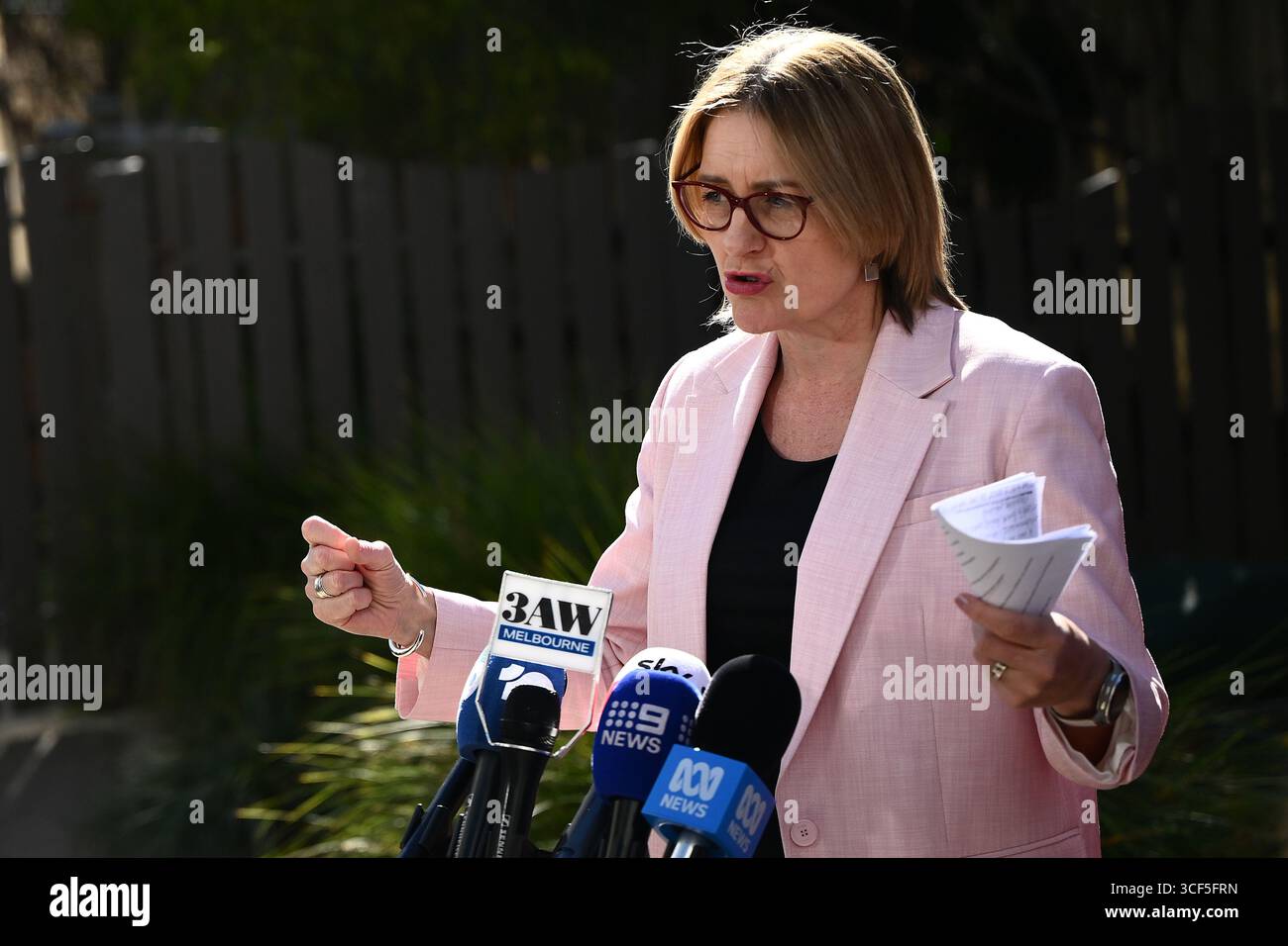 Victorian Premier Jacinta Allan speaks to media during a visit to ...