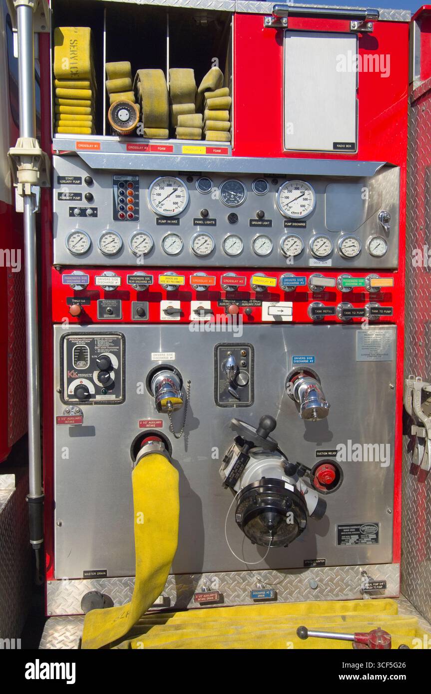 Large diesel powered firefighting apparatus before the start of the ...