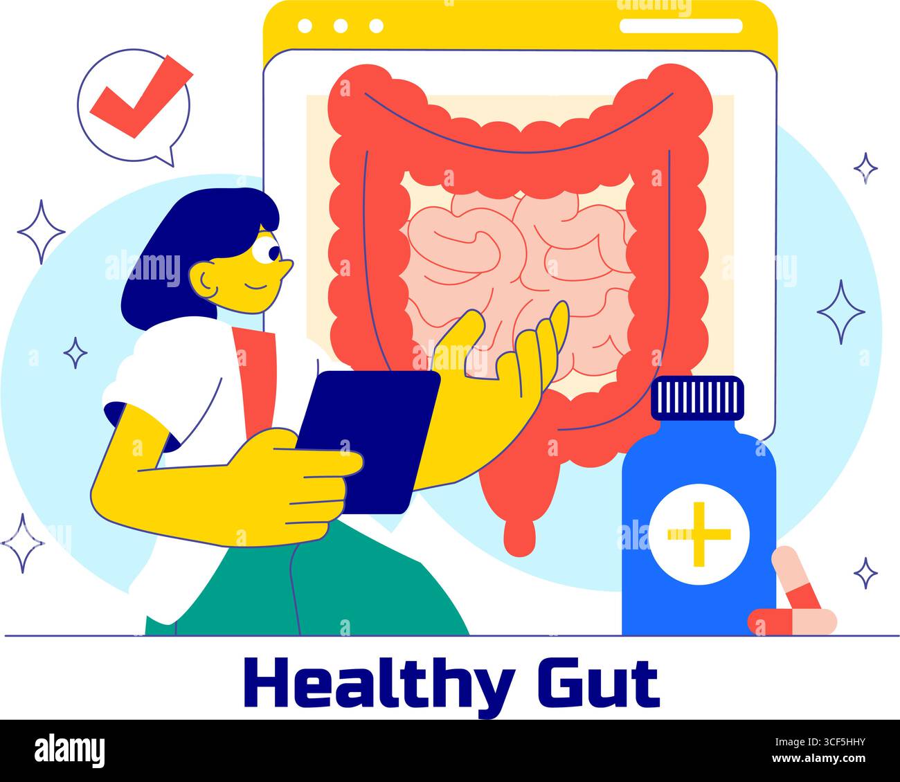 Healthy Gut Illustration featuring Human Digestive System Anatomy with ...