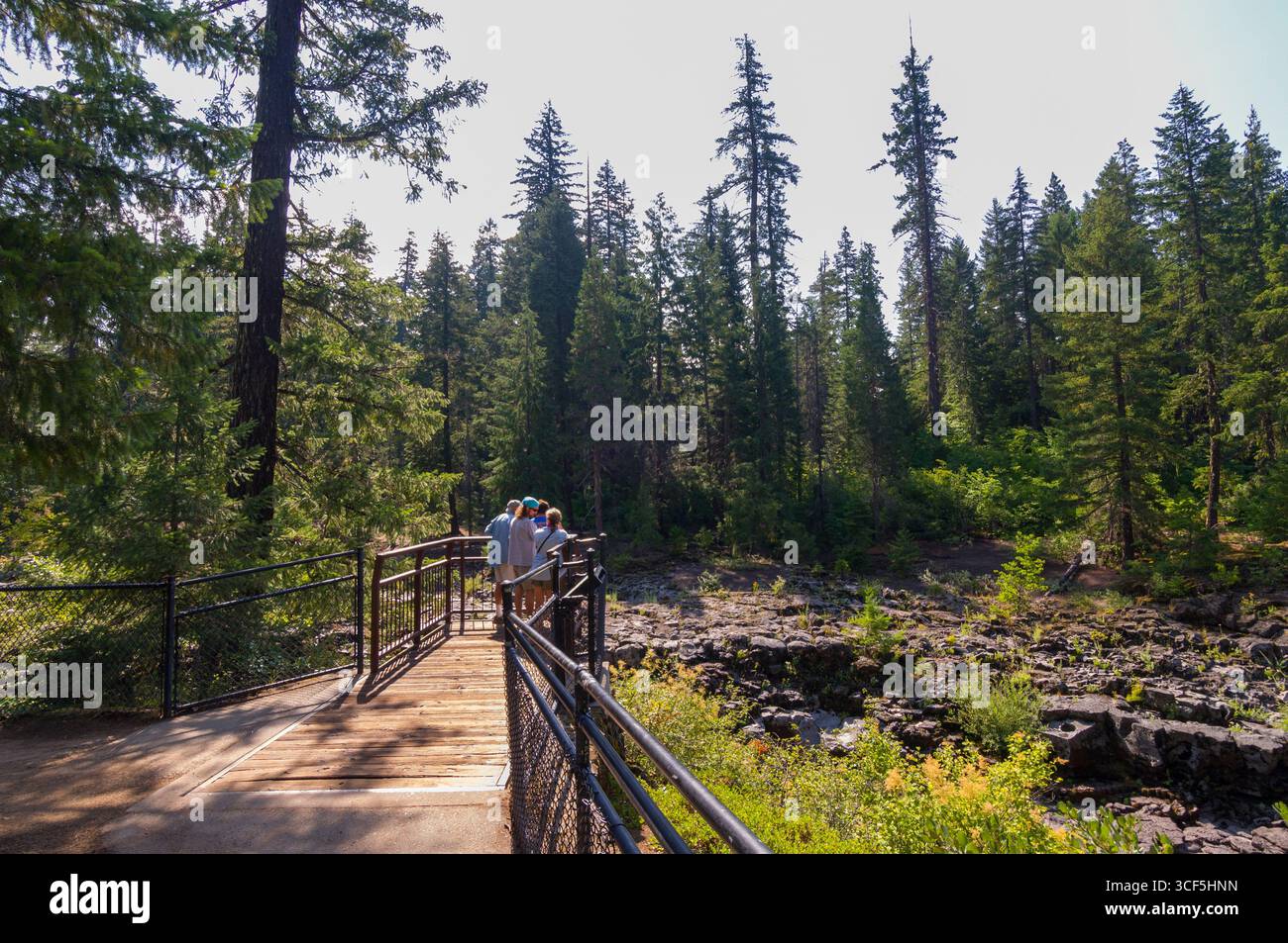 People standing at viewpoint over the Upper Rogue River where flows ...