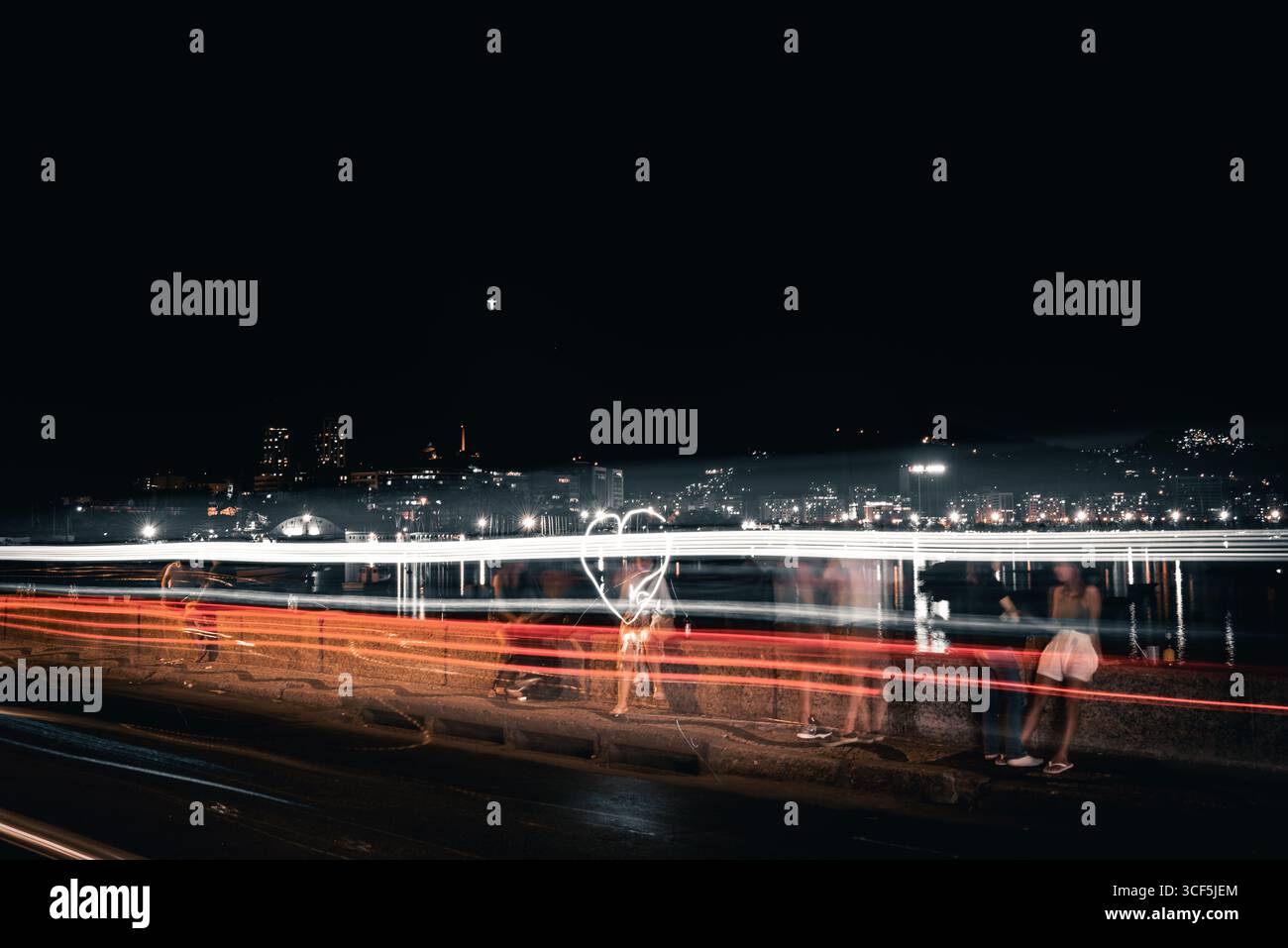 Nightlife at Mureta da Urca with Light Trails and Urban Skyline - Rio ...