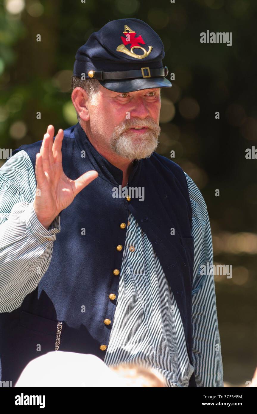 Man wearing period costume during a Civil War reenactment camp at ...