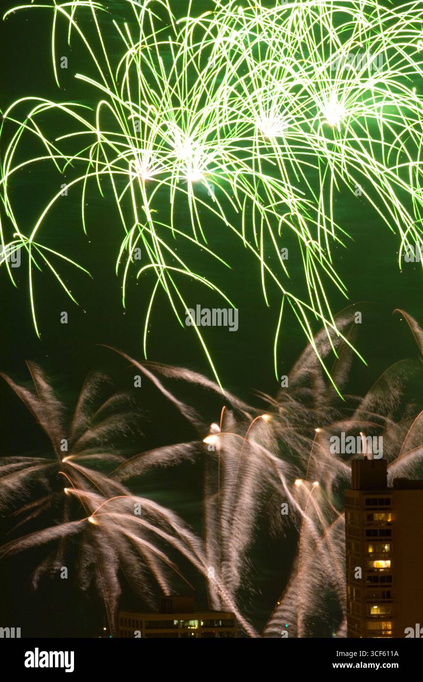 Aerial fireworks exploding in the night sky Stock Photo - Alamy