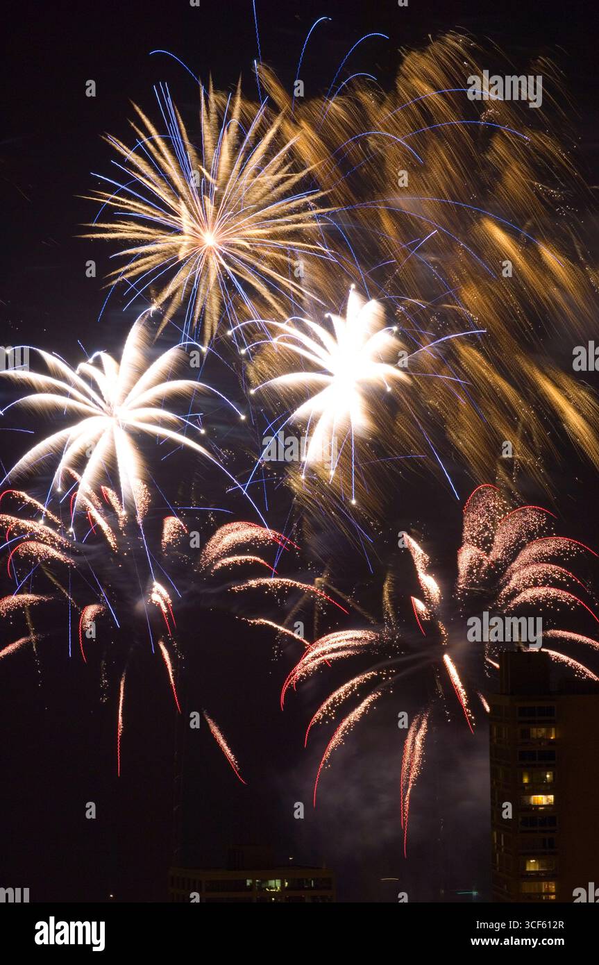 Aerial fireworks exploding in the night sky Stock Photo - Alamy