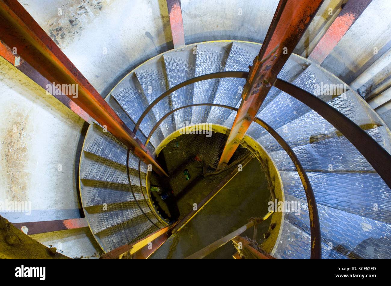 Iron spiral staircase that was used to access the four levels of the ...