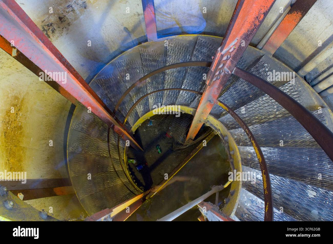 Iron spiral staircase that was used to access the four levels of the ...