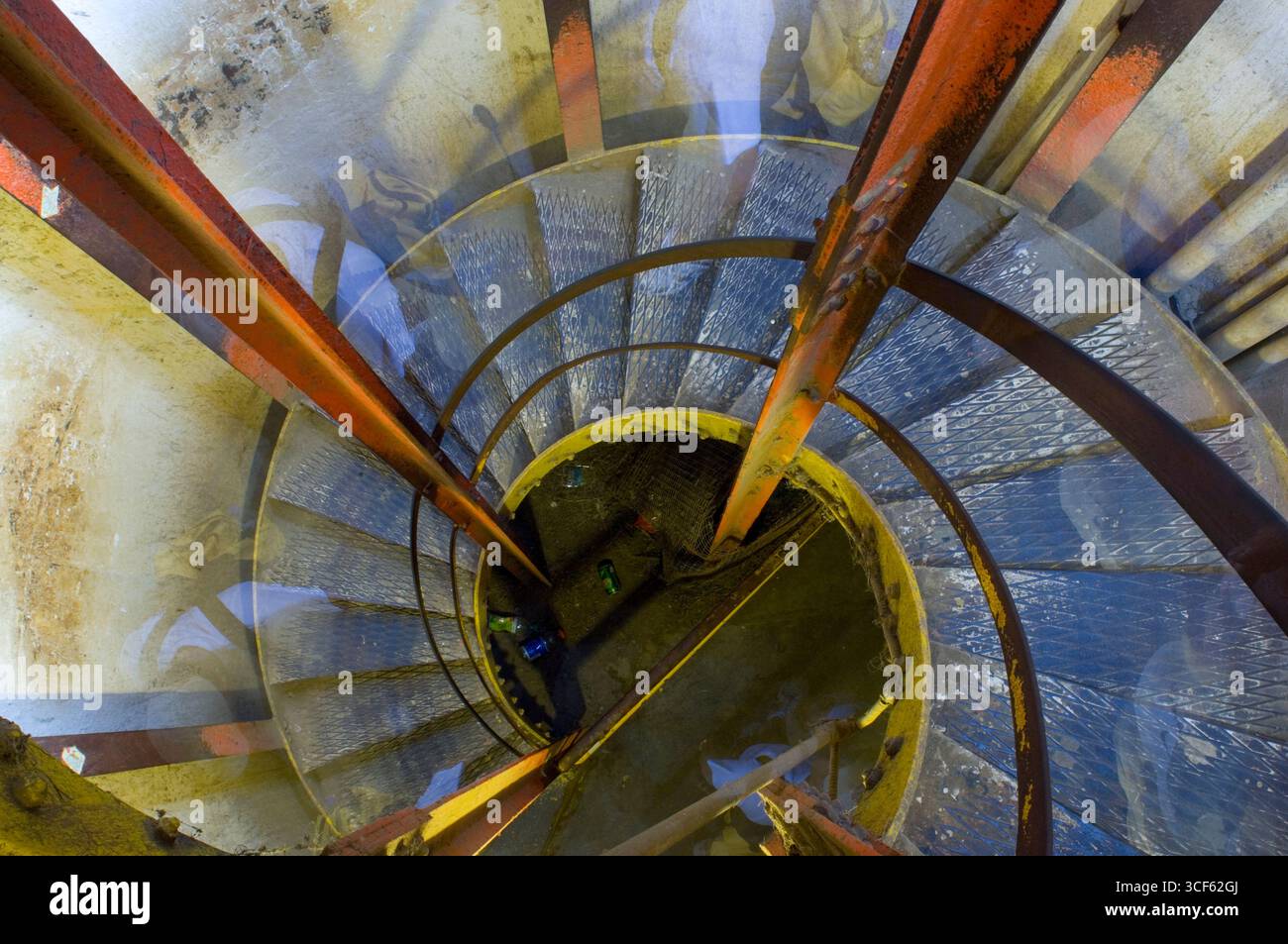 Iron spiral staircase that was used to access the four levels of the ...