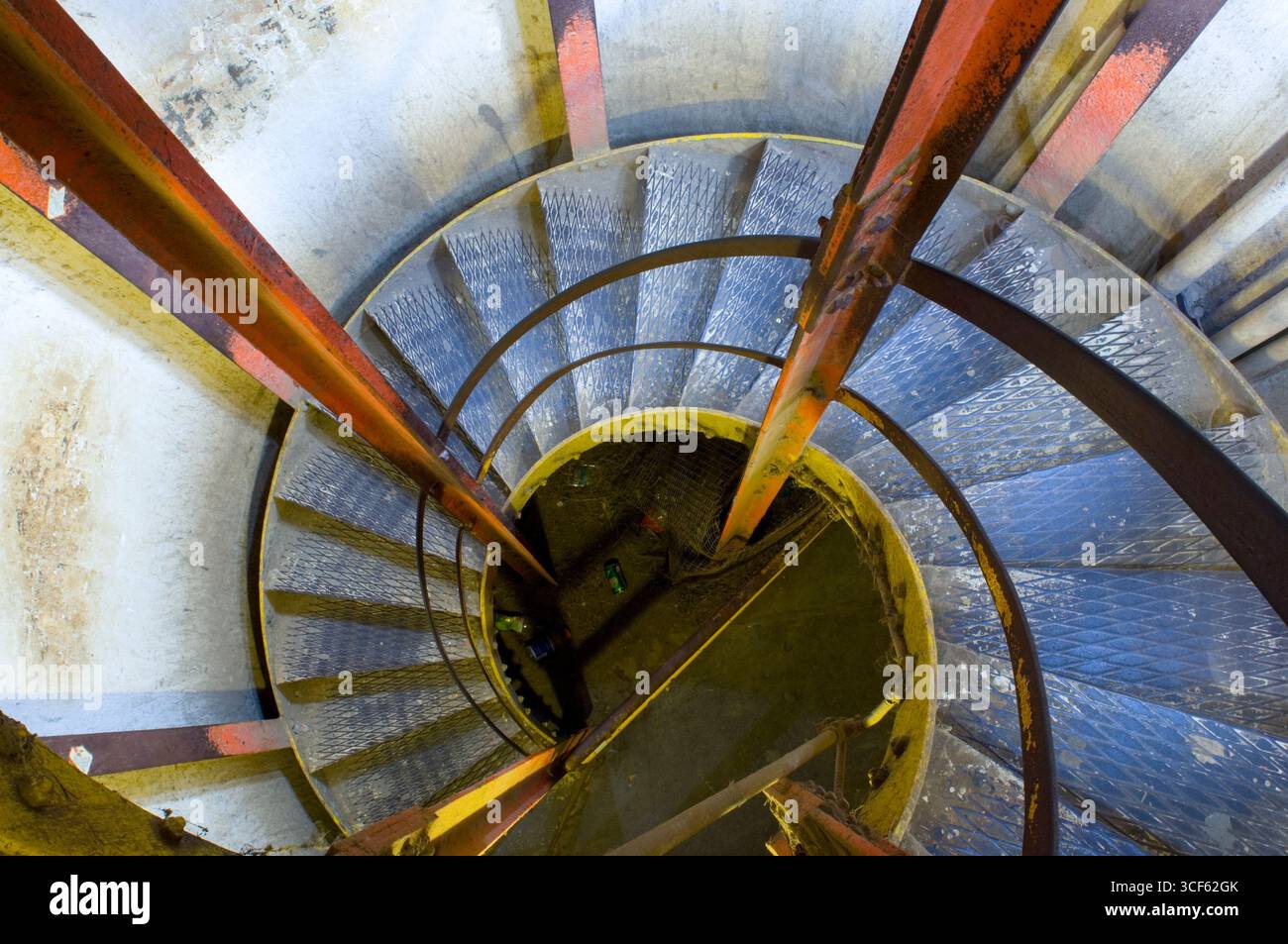 Iron spiral staircase that was used to access the four levels of the ...