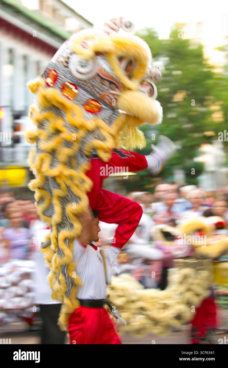Lion dance performed as part of the celebration of the Chinese New Year ...