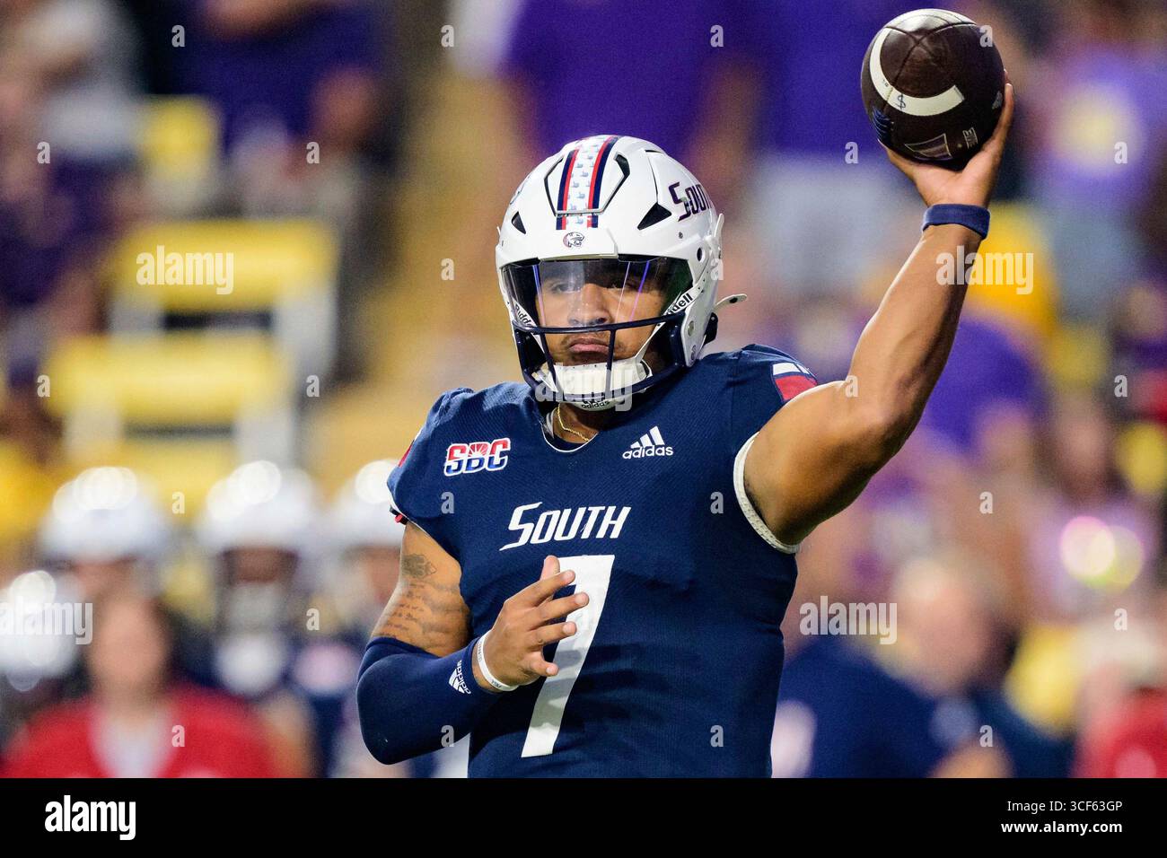 FILE - South Alabama quarterback Gio Lopez (7) throws during an NCAA ...
