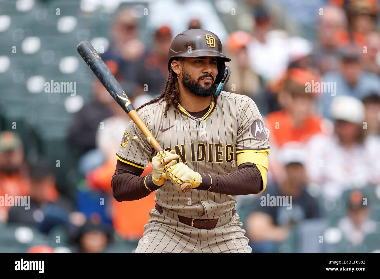 Fernando Tatis Jr. #23 of the San Diego Padres stands in the batter’s ...