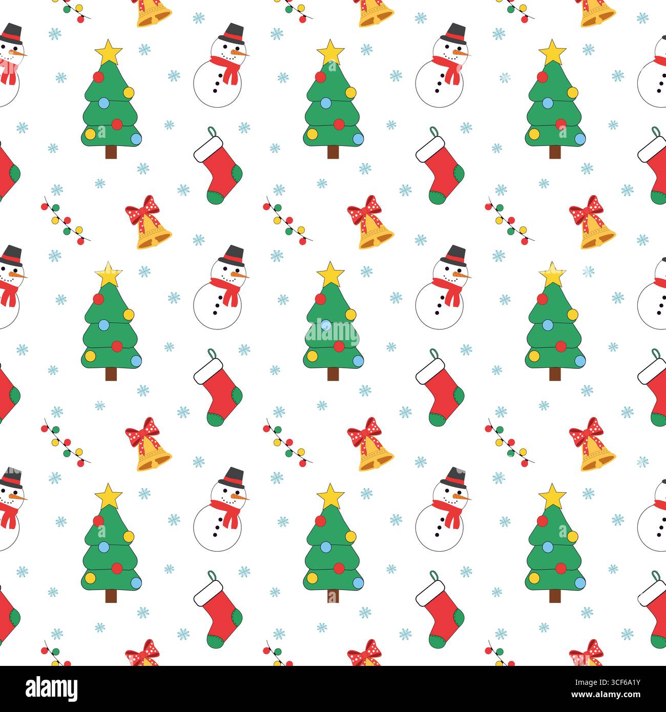 Christmas tree, snowman and festive bells pattern Stock Vector Image ...