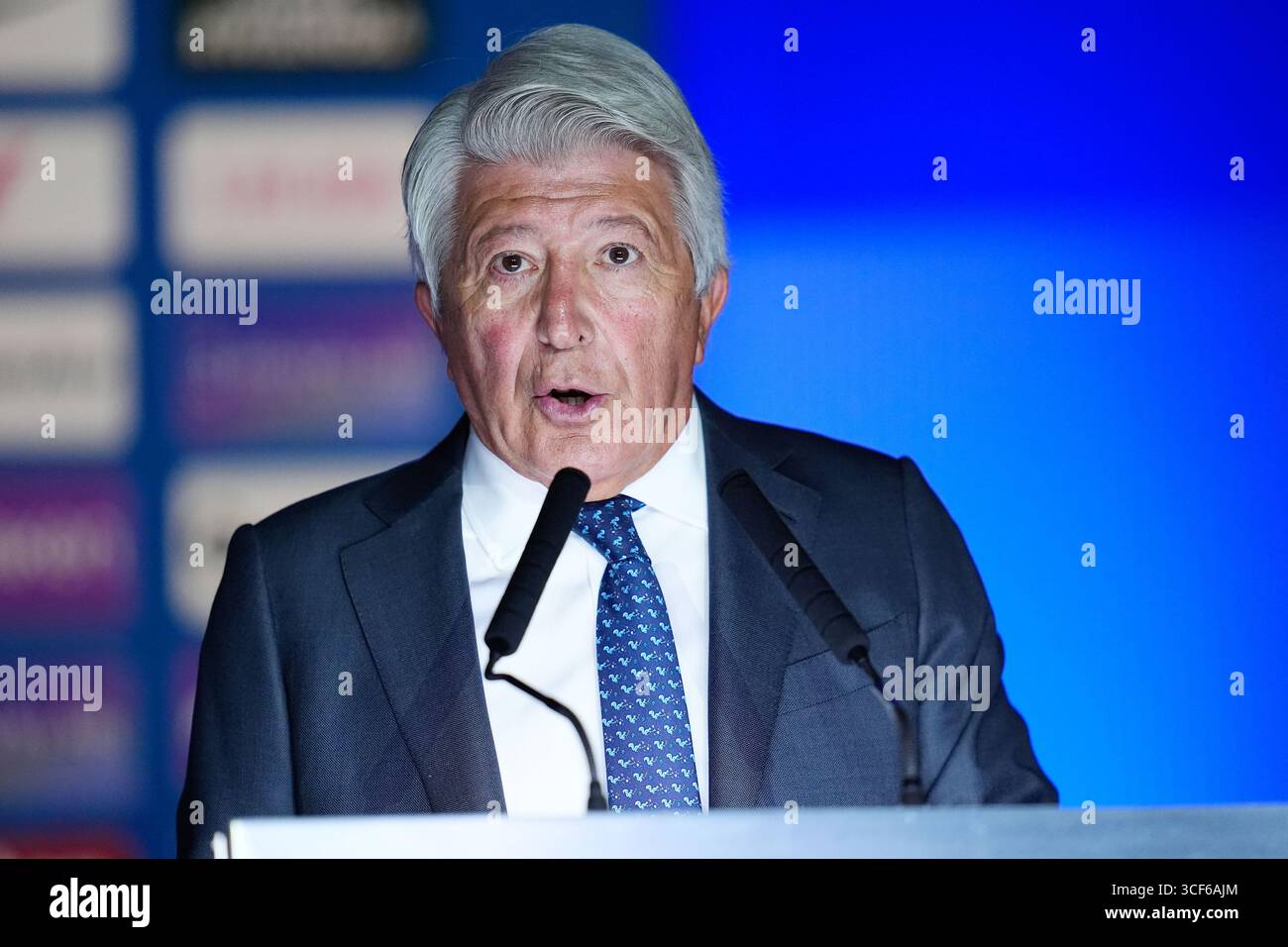 Enrique Cerezo, President of Atletico de Madrid during the presentation of Giacomo Raspadori as ...