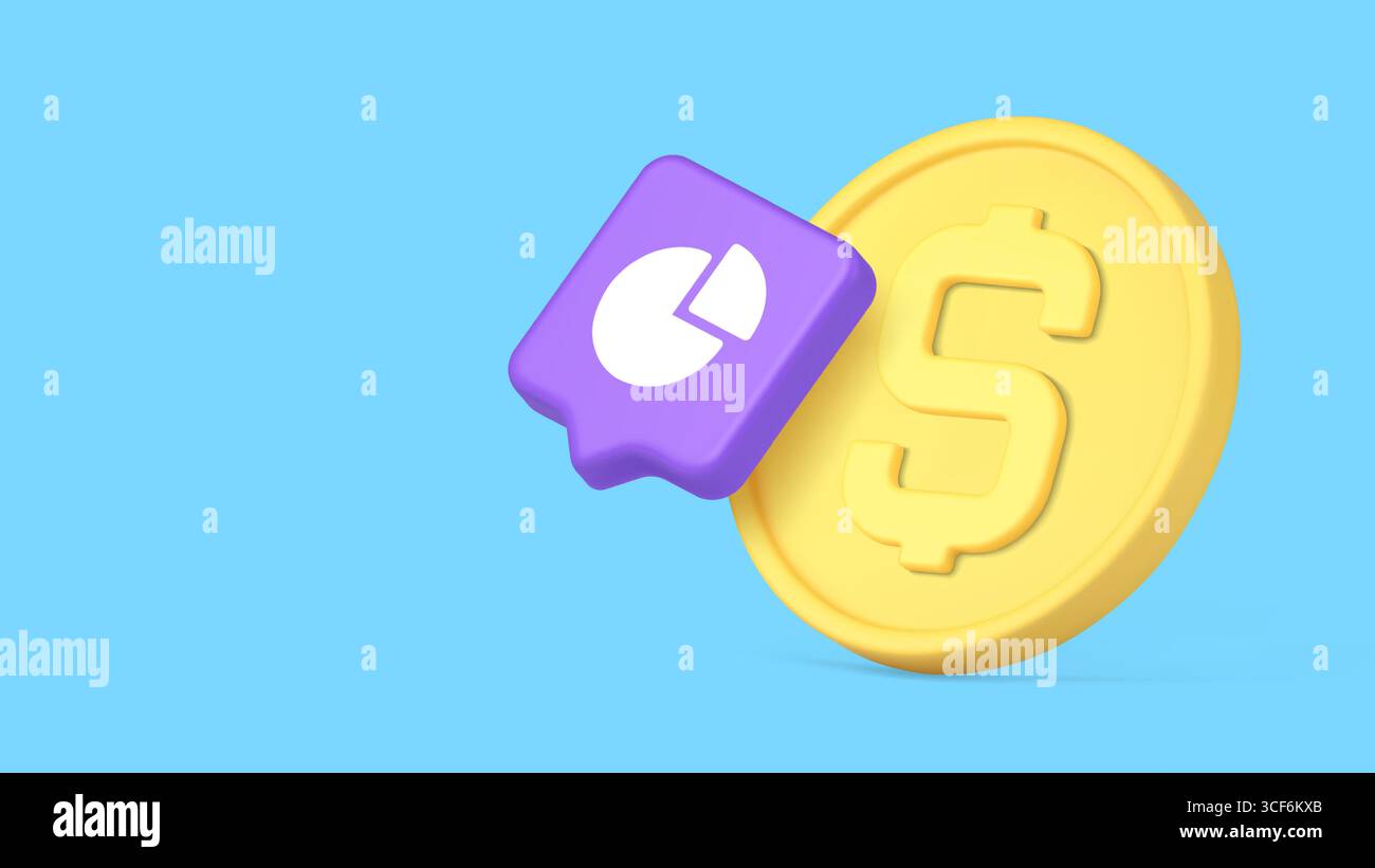 Modern financial concept featuring pie chart and gold coin on blue ...
