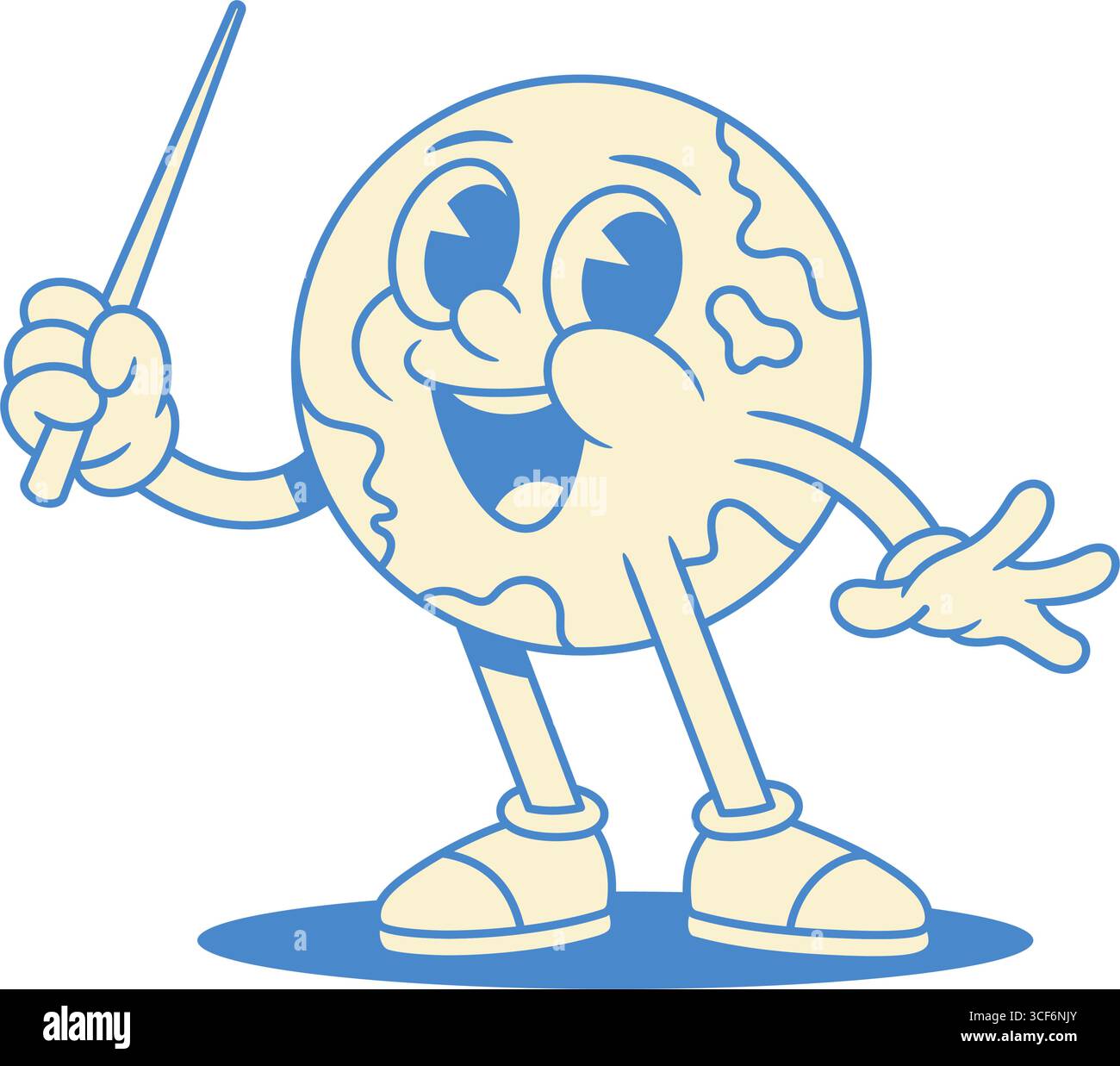 Comic globe Earth cartoon character with education stick pointer ...