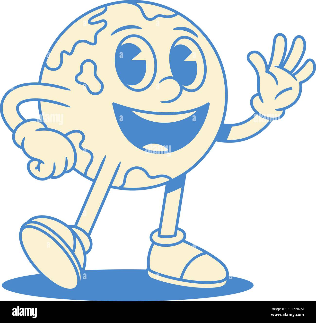 Cheerful funny global Earth cartoon character greeting hi contoured ...
