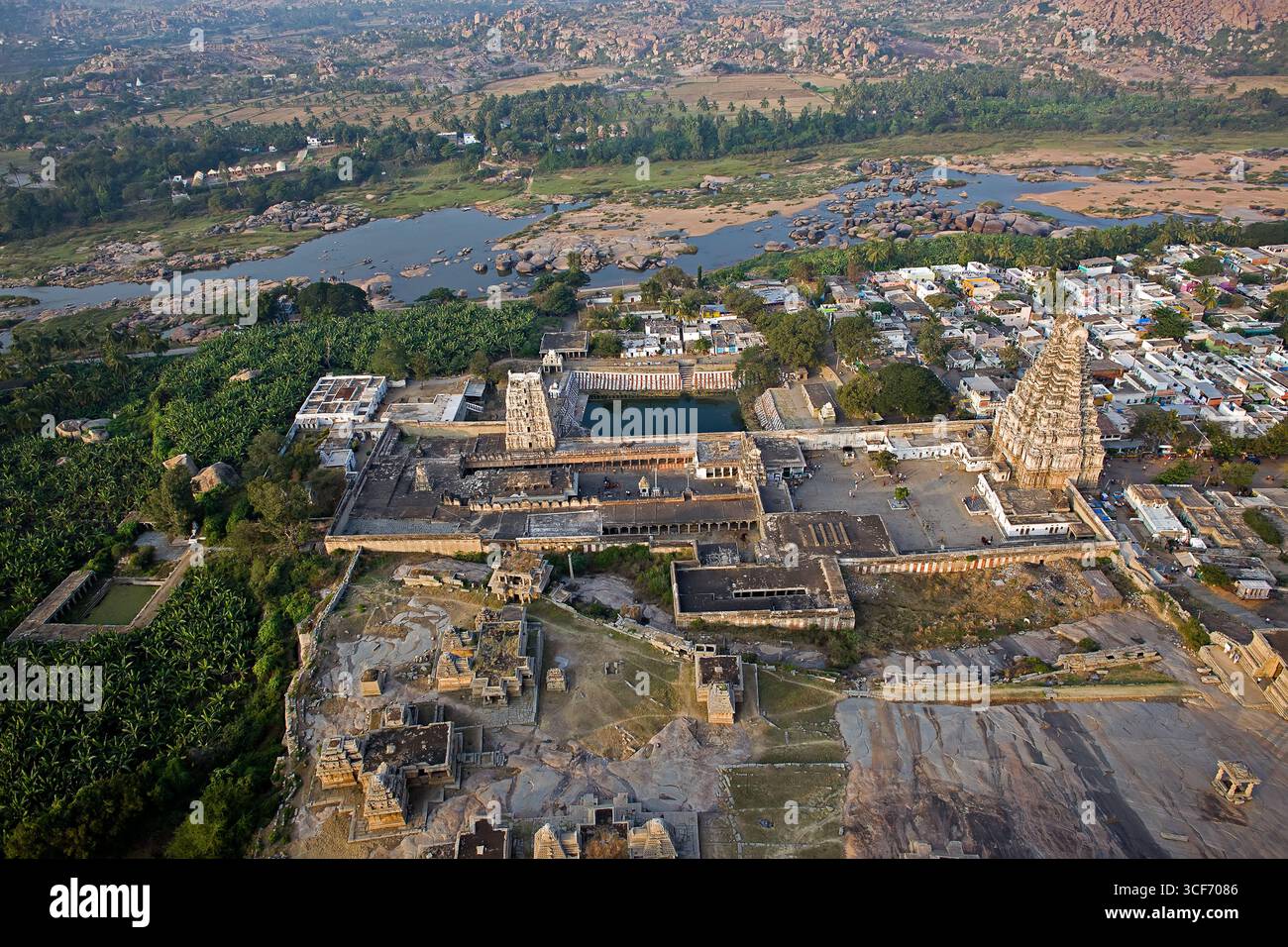 Aerial view of the ancient Virupaksha Temple stands majestically amidst ...