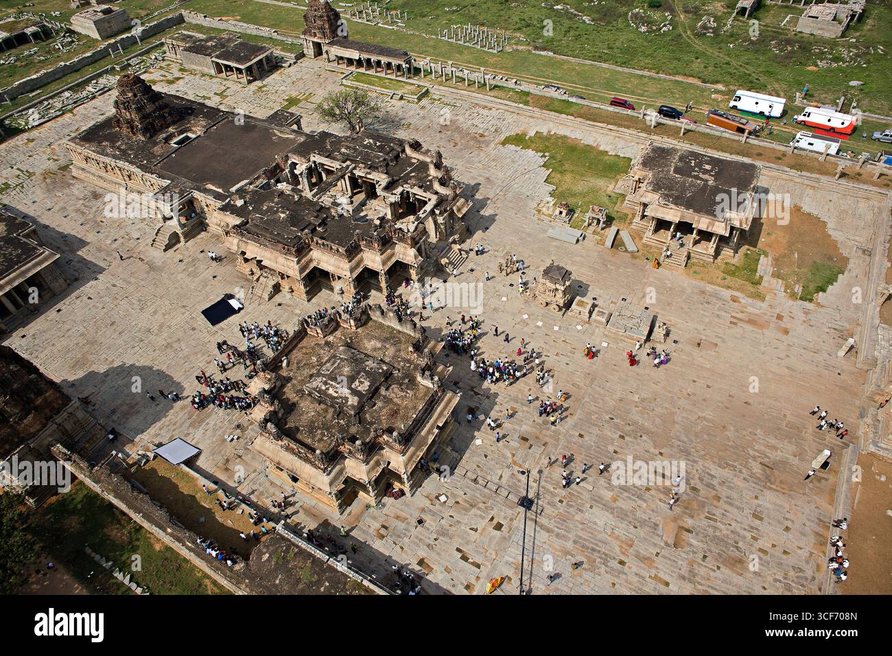Aerial view of ancient ruins, weathered stone structures, and ...