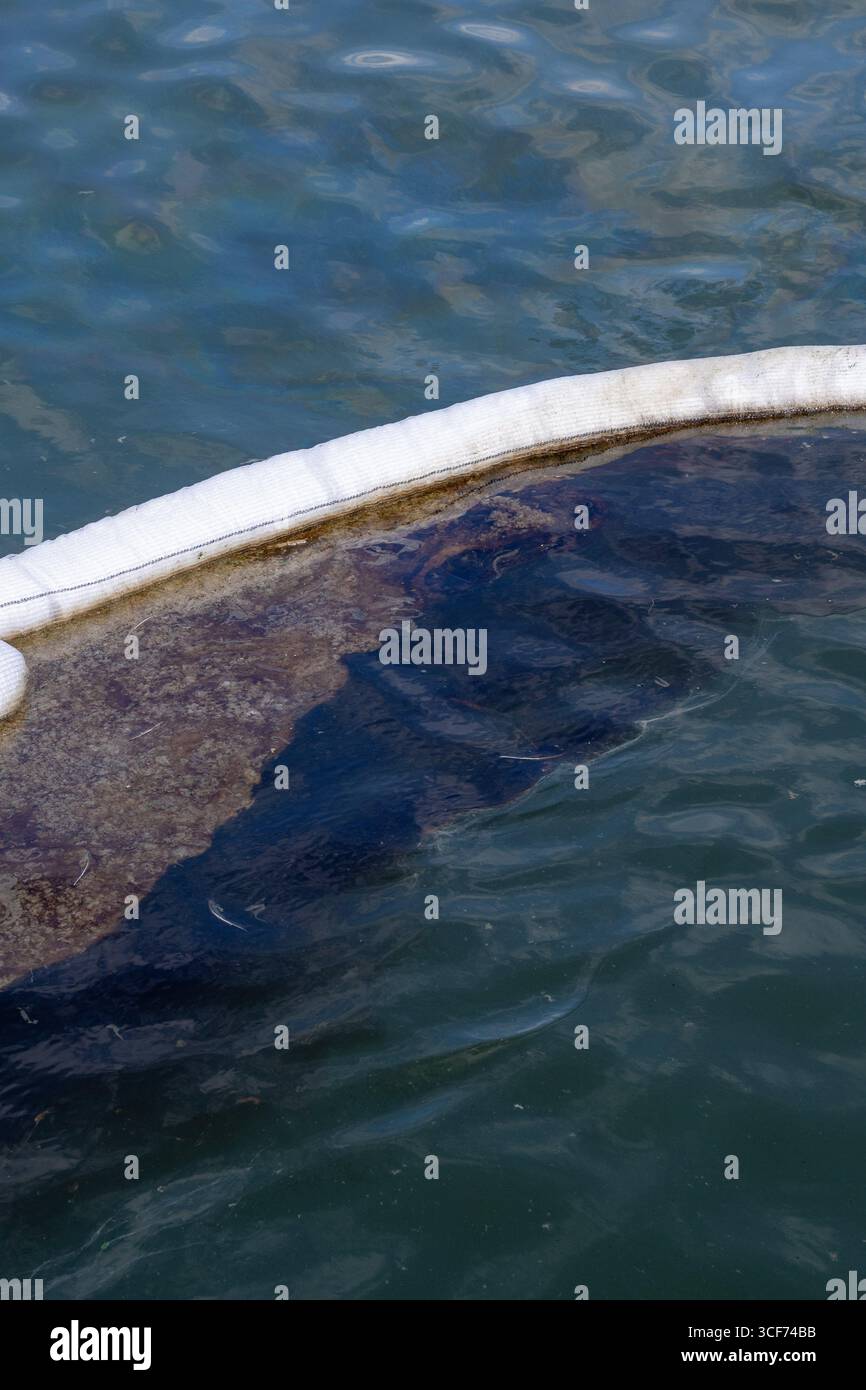 Part of the oil spill is seen as shipping traffic on the Albert Canal ...