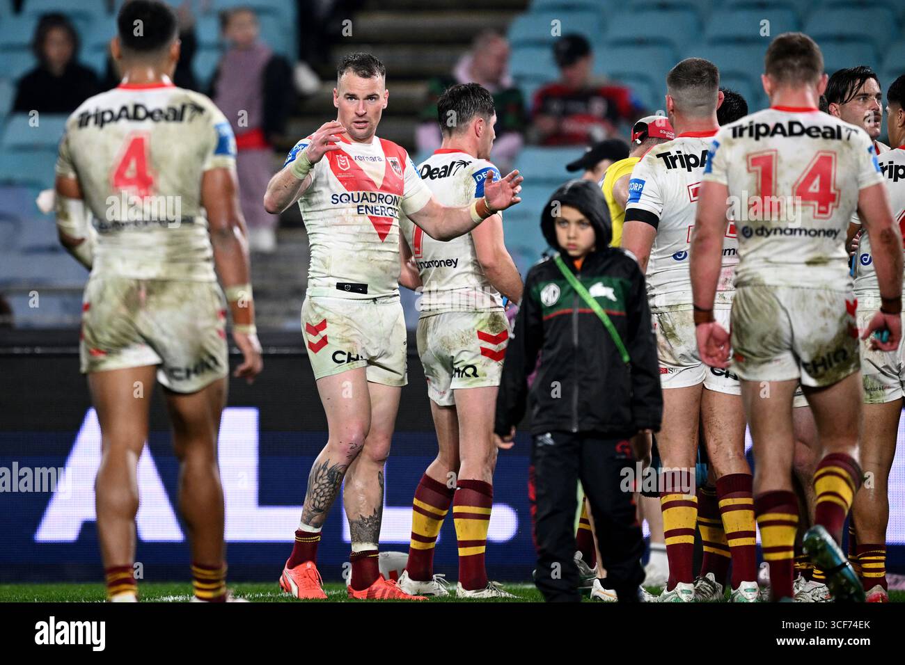 Clint Gutherson of the Dragons reacts after conceding a try during the ...