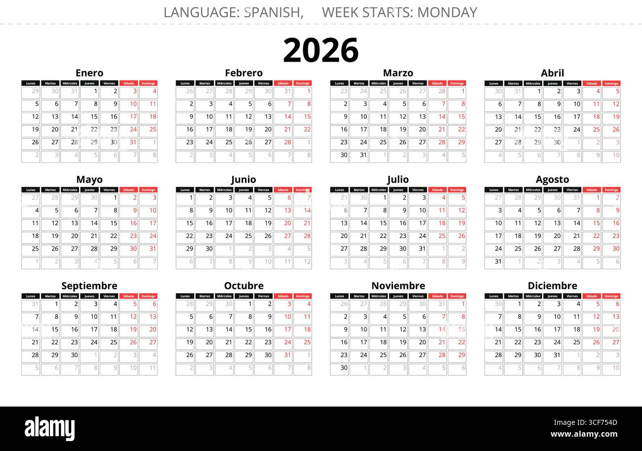 2026 vertical spanish calendars. Calendario. Printable vector ...