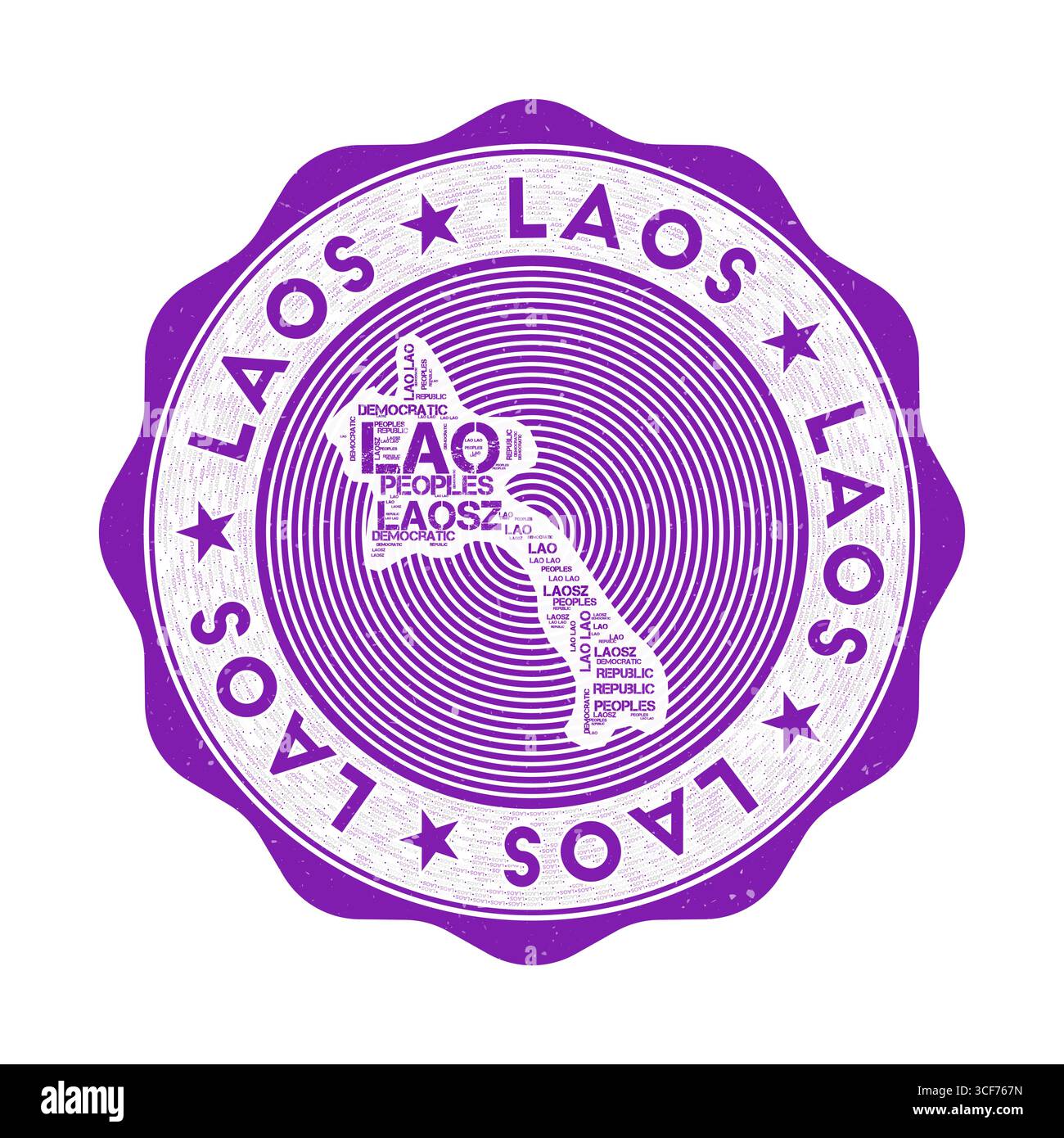 Laos seal. Country round logo with shape of Laos and country name in ...