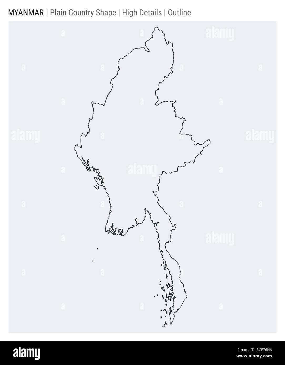 Myanmar plain country map. High details. Outline style. Shape of ...