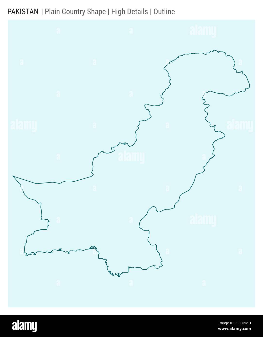 Pakistan plain country map. High details. Outline style. Shape of ...