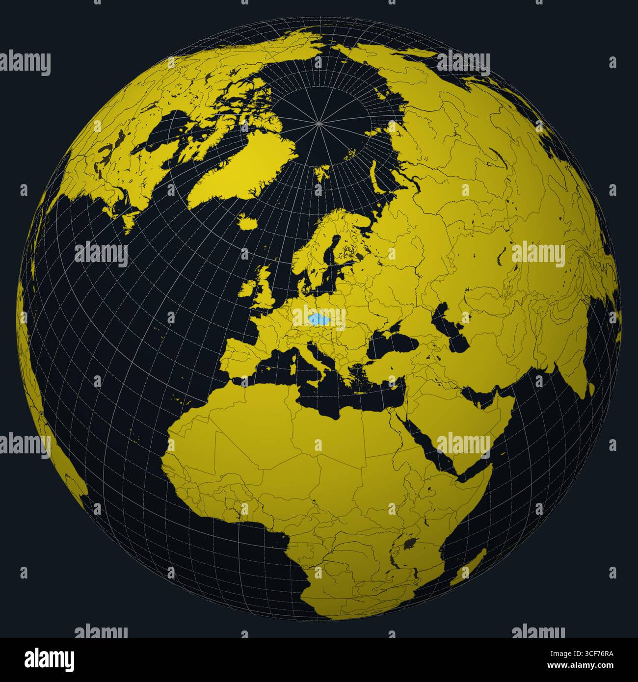 Czechia on Globe. Country view on the world map in Charcoal Bright ...
