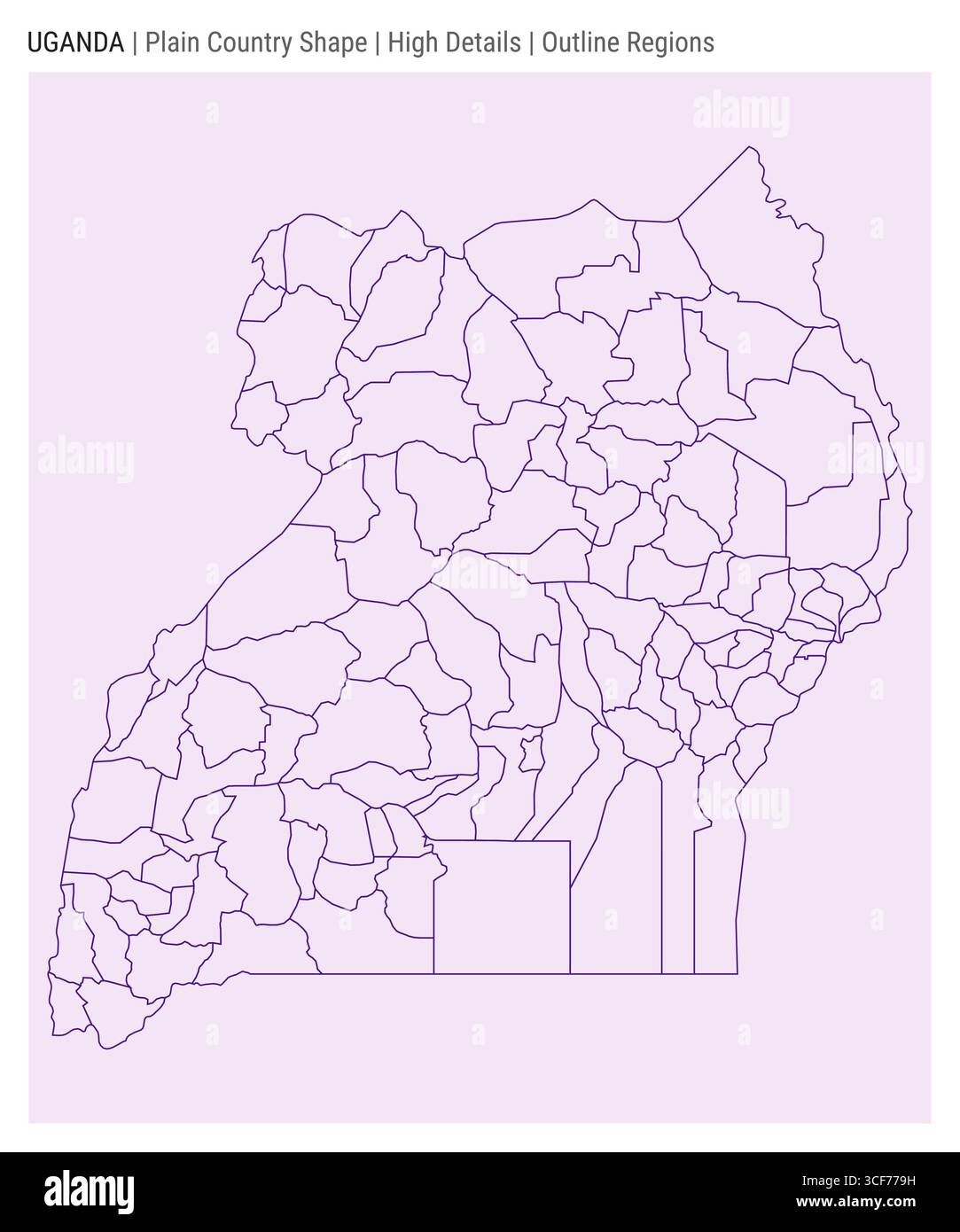 Uganda plain country map. High details. Outline regions style. Shape of ...