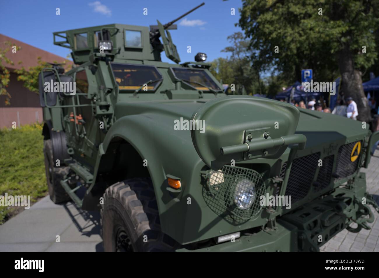 Army truck.Oshkosh M-ATV.MRAP.Front view. Suspension, springs, wheels ...