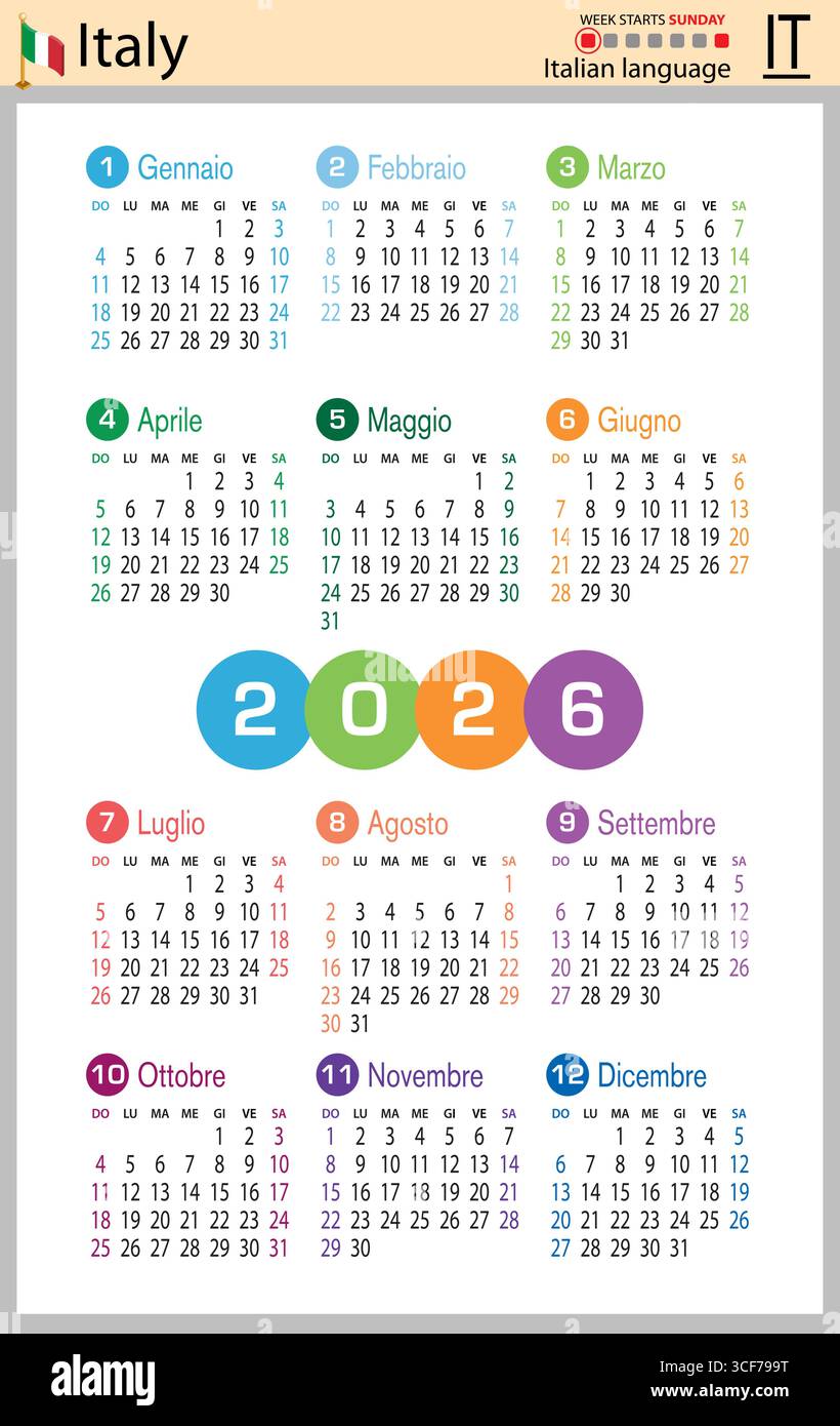 Italian vertical Pocket calendars for 2026 (Two thousand twenty six ...