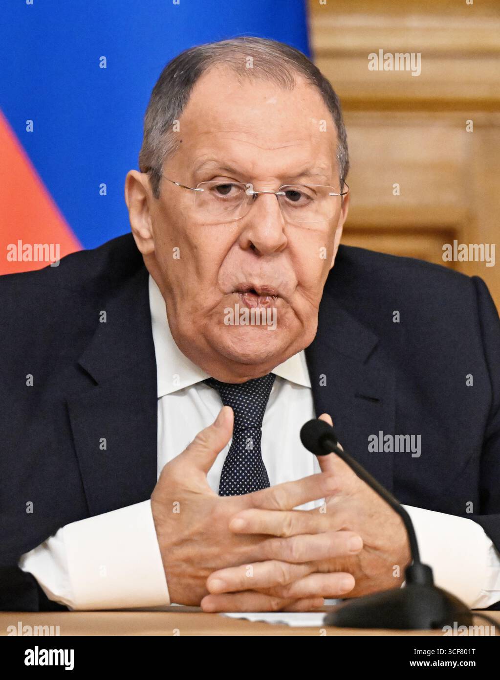 Russian Foreign Minister Sergey Lavrov during a press conference ...