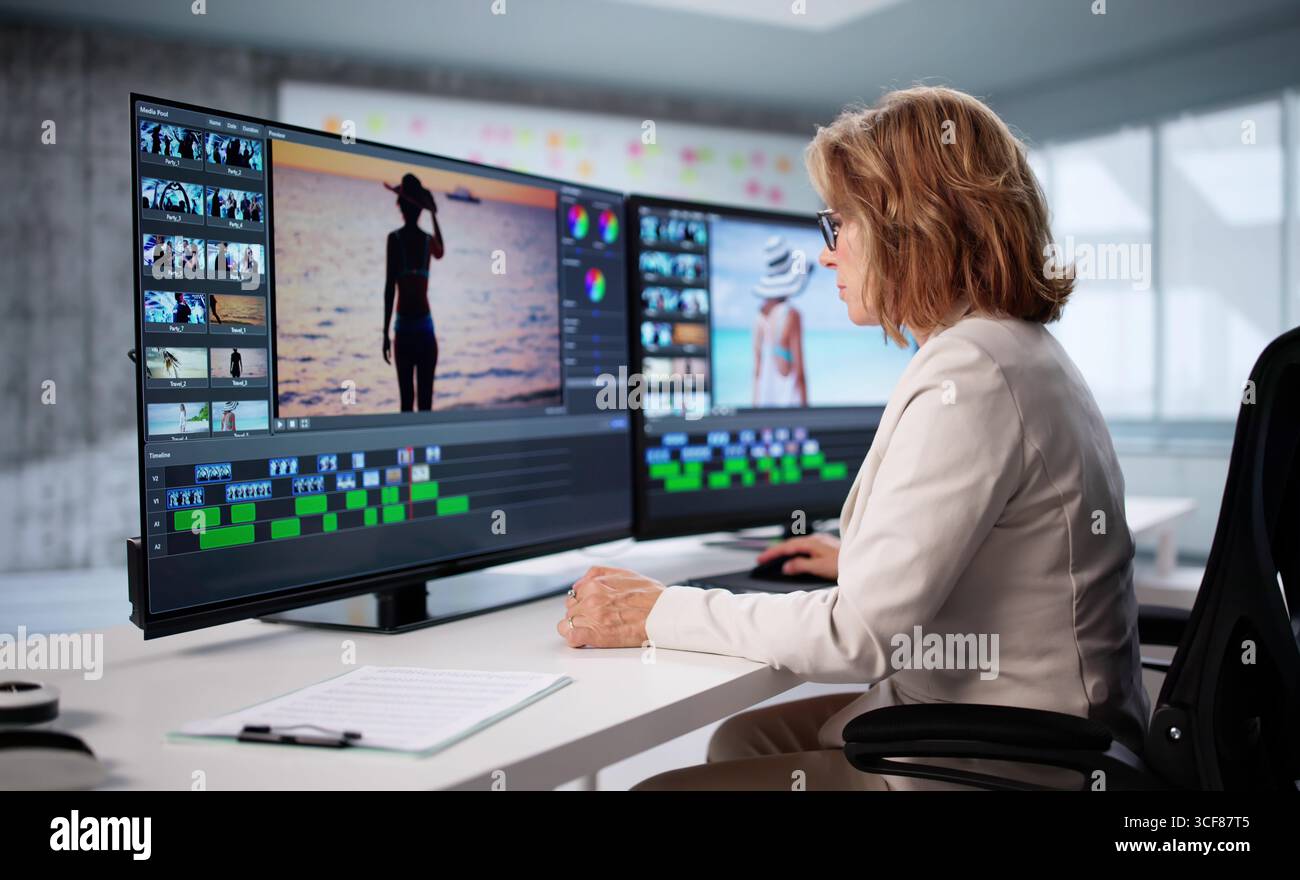 Skilled Senior Editor Creating Custom Video Magic With Desktop Tools ...